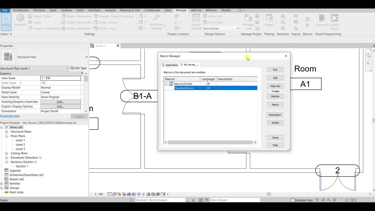 Number doors after rooms in Revit using a convenient macro - BIMicon